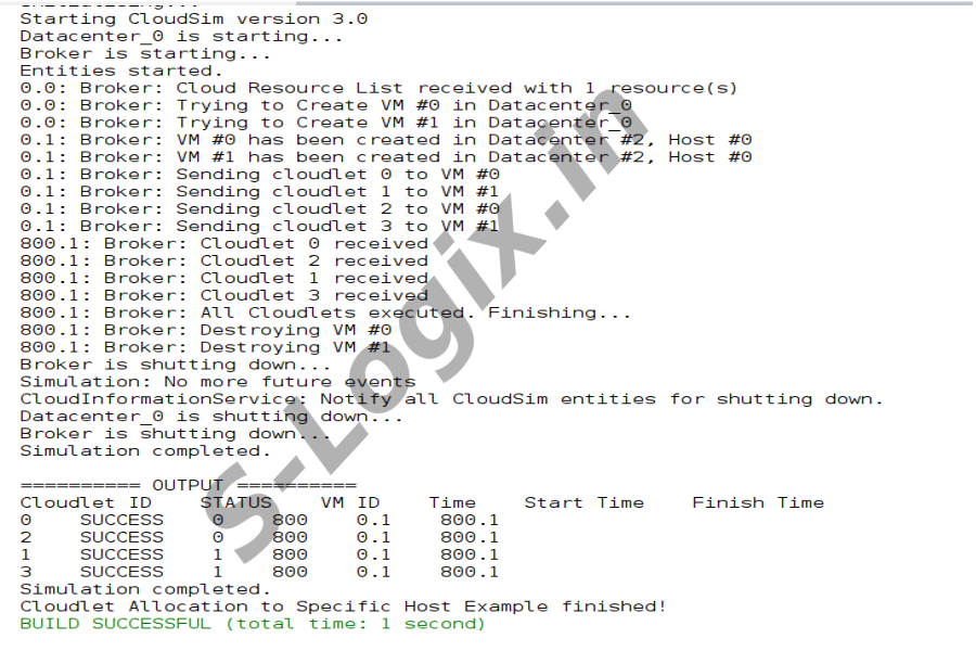 Cloudlet allocation to VM in Specific host - CloudSim| S-Logix