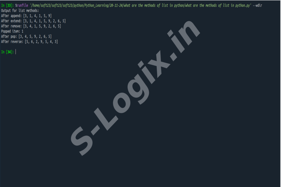 Python sample code for methods of list in python | S-Logix